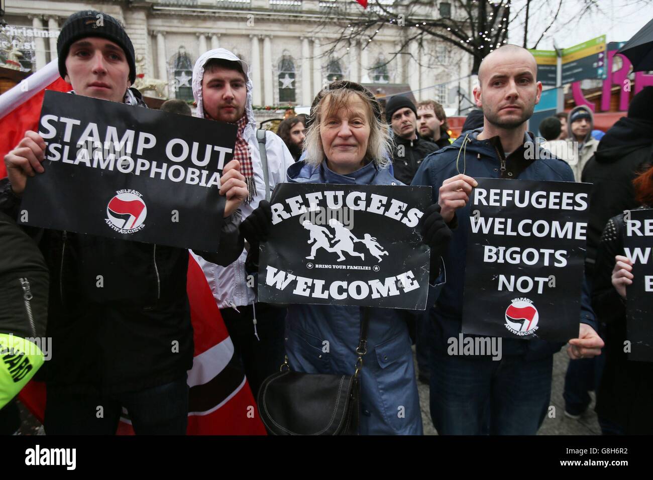A pro-refugee counter demonstration is held as a group called the ...