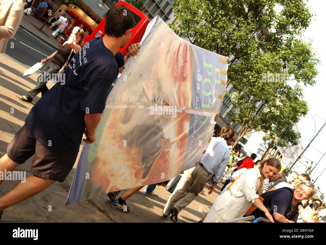 A publicity display for the book is delivered as fans of the book queue ...