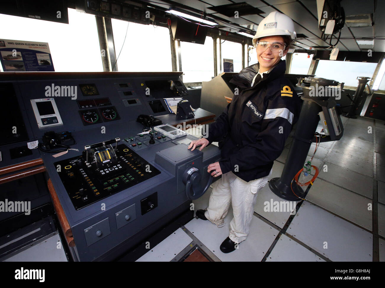 Michael Fallon HMS Queen Elizabeth aircraft carrier visit Stock Photo ...