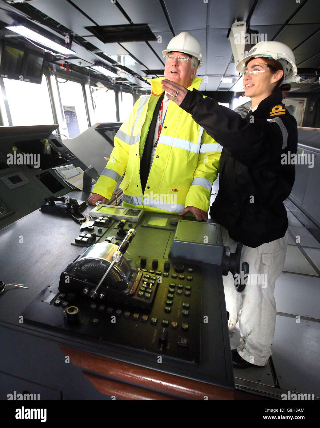 Defence Secretary Michael Fallon talks with Royal Navy Lieutenant ...