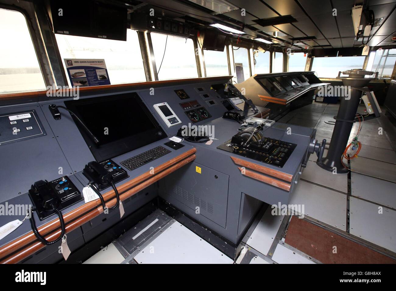 A general view of the bridge of the HMS Queen Elizabeth aircraft ...