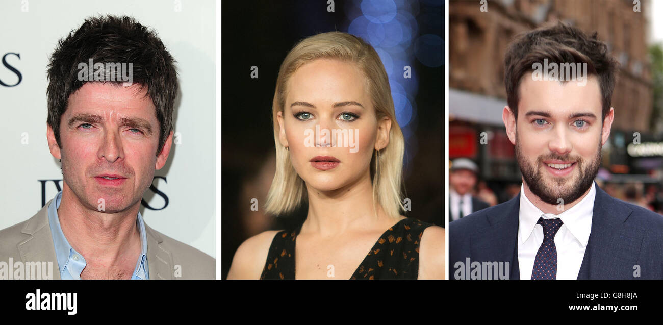 File photos of (from the left) Noel Gallagher, Jennifer Lawrence and ...