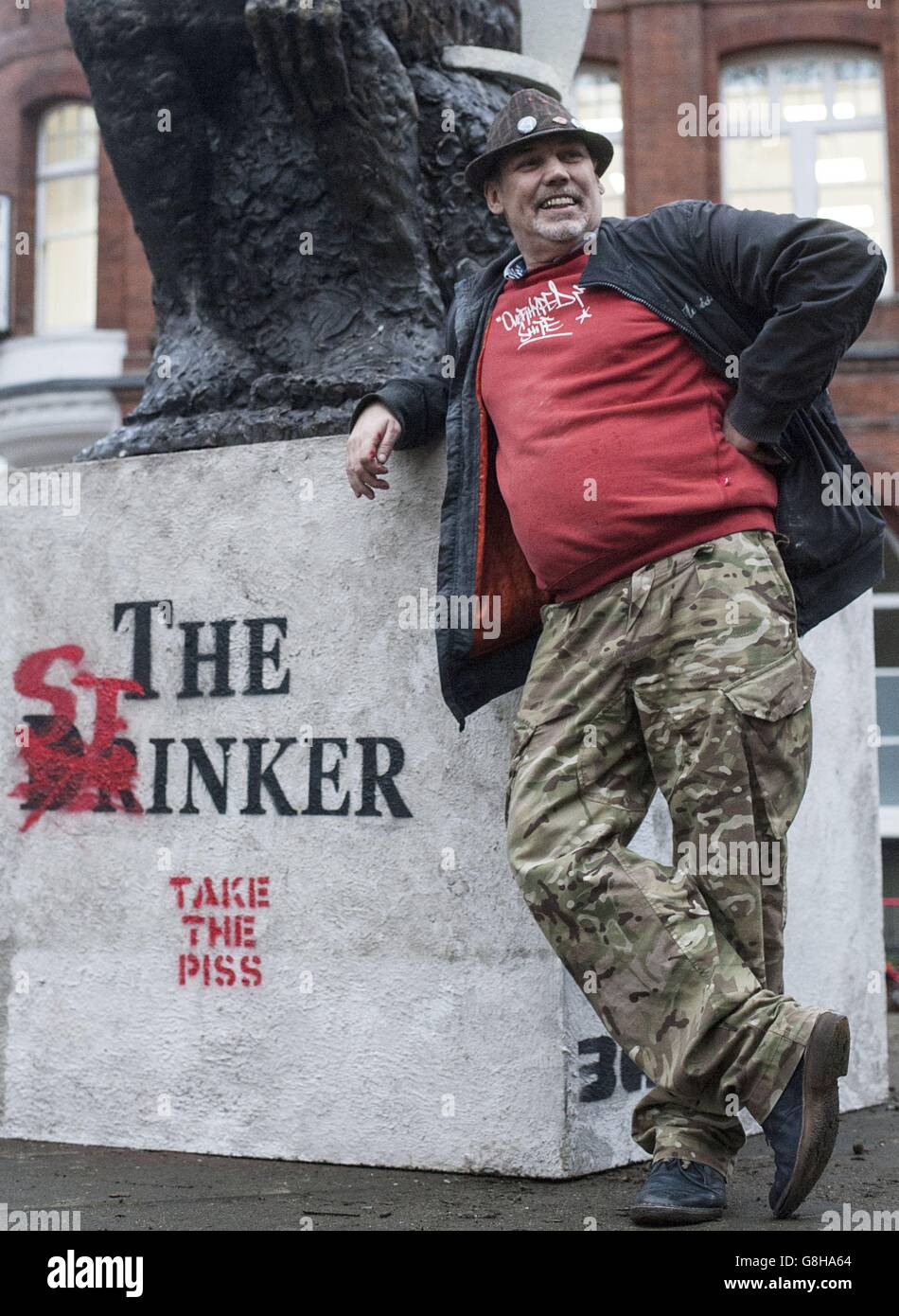 EDITORS NOTE CONTENT AK 47 returns Banksy's sculpture 'The Drinker' as ...
