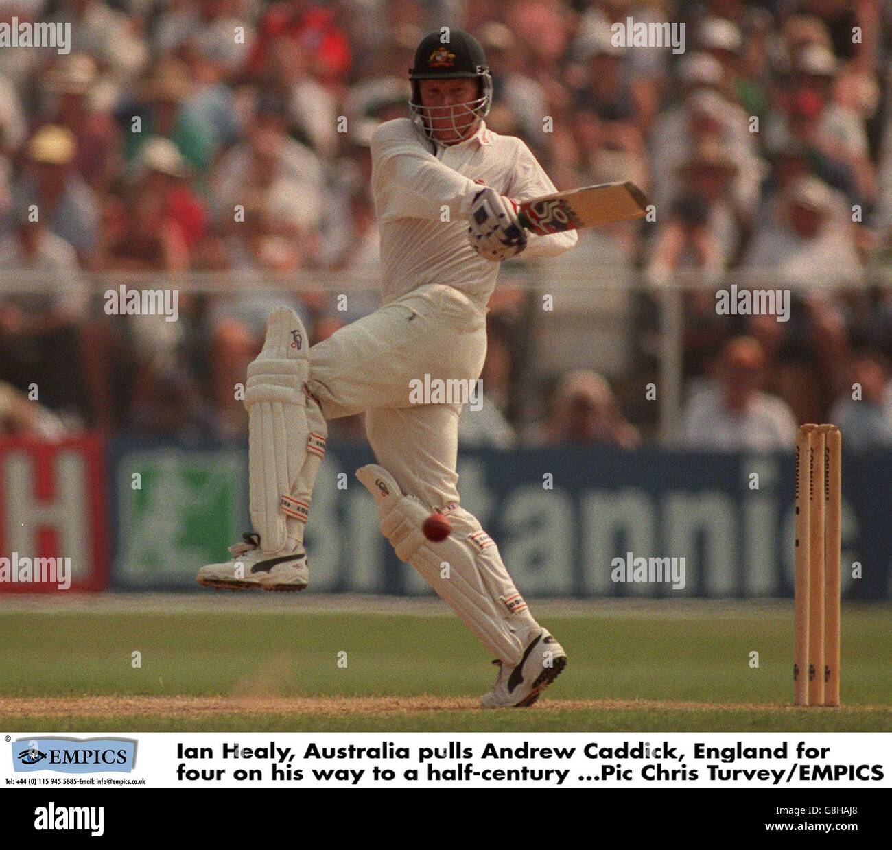 Ian Healy, Australia pulls Andrew Caddick, England for four on his way ...