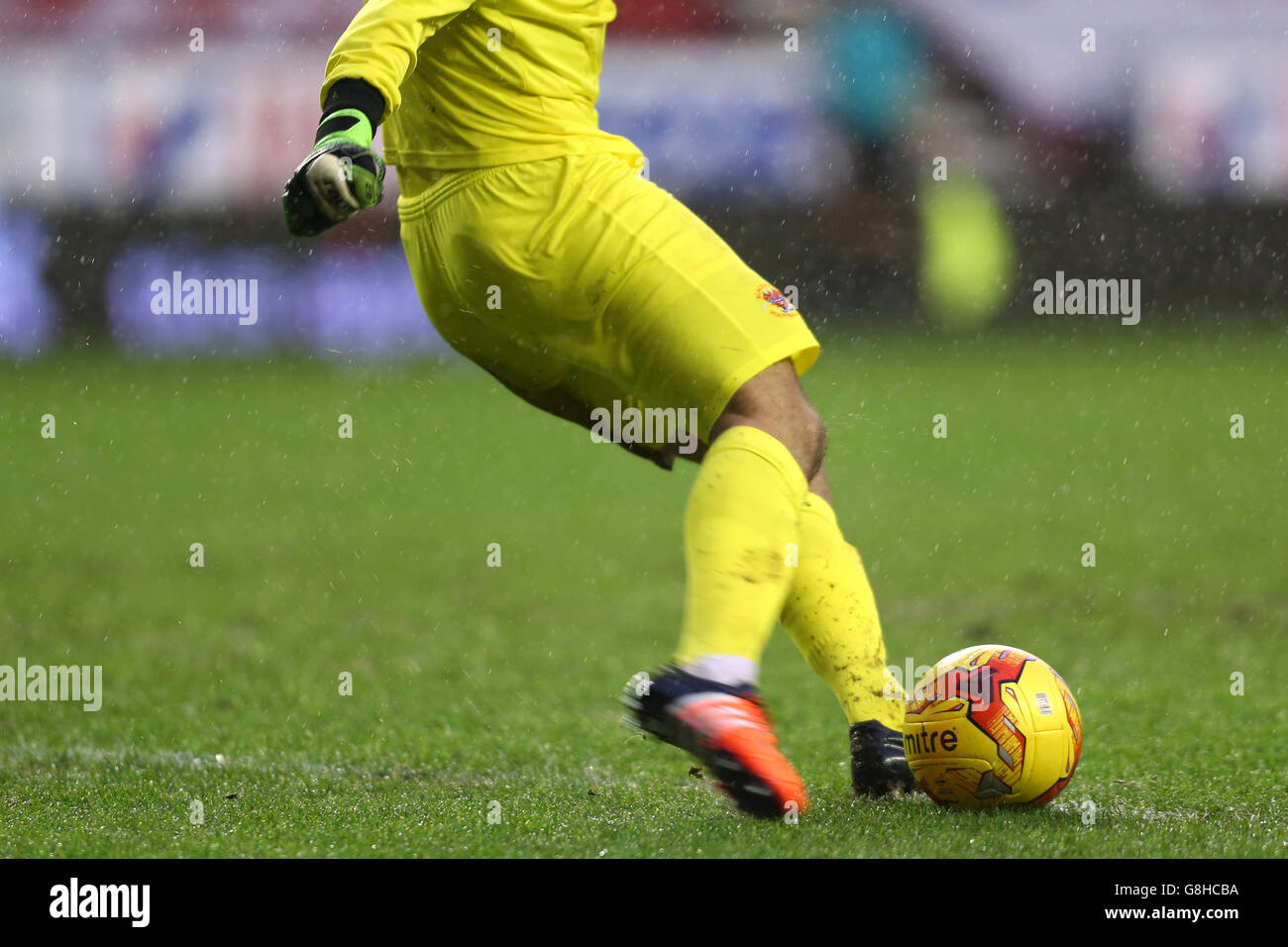 Blackpool goalkeeper dean lyness takes a goalkick hi-res stock ...