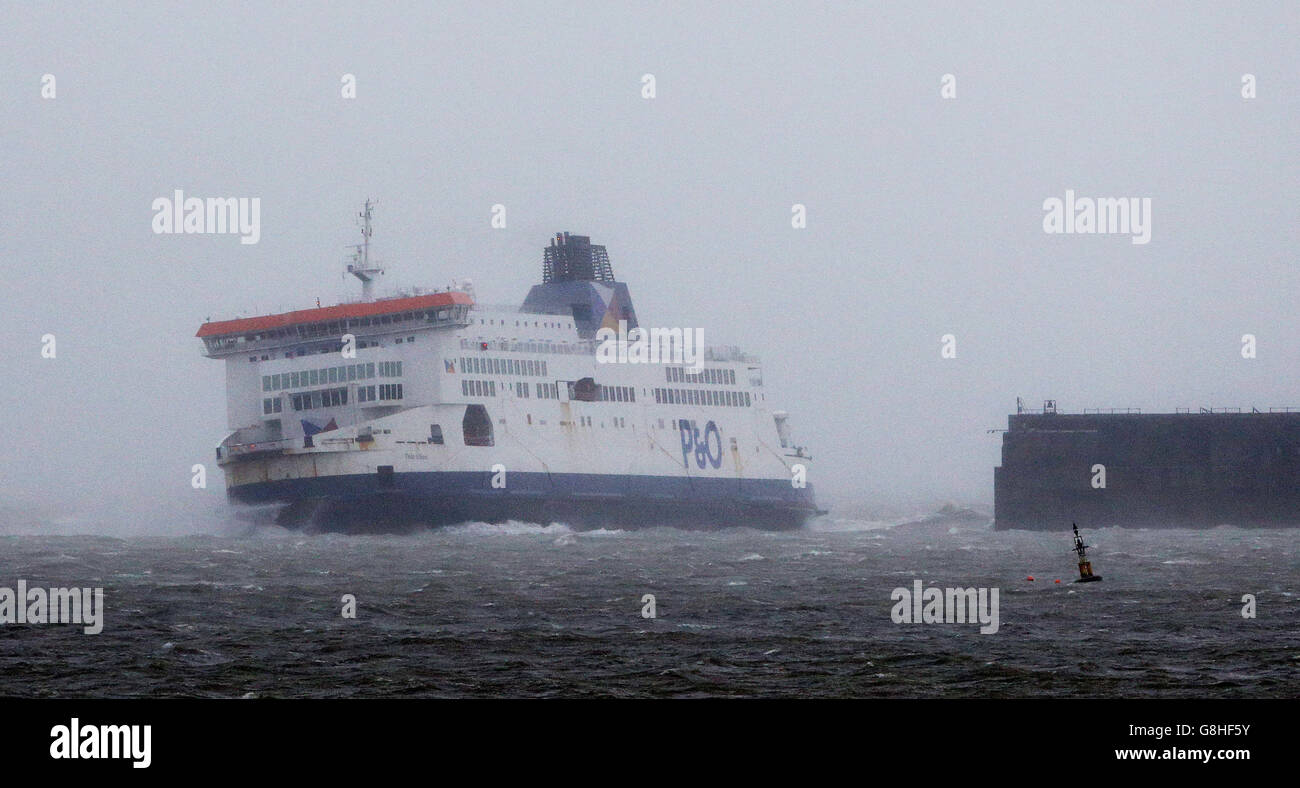 The P&O Pride of Kent ferry passes the harbour wall as she arrives at ...