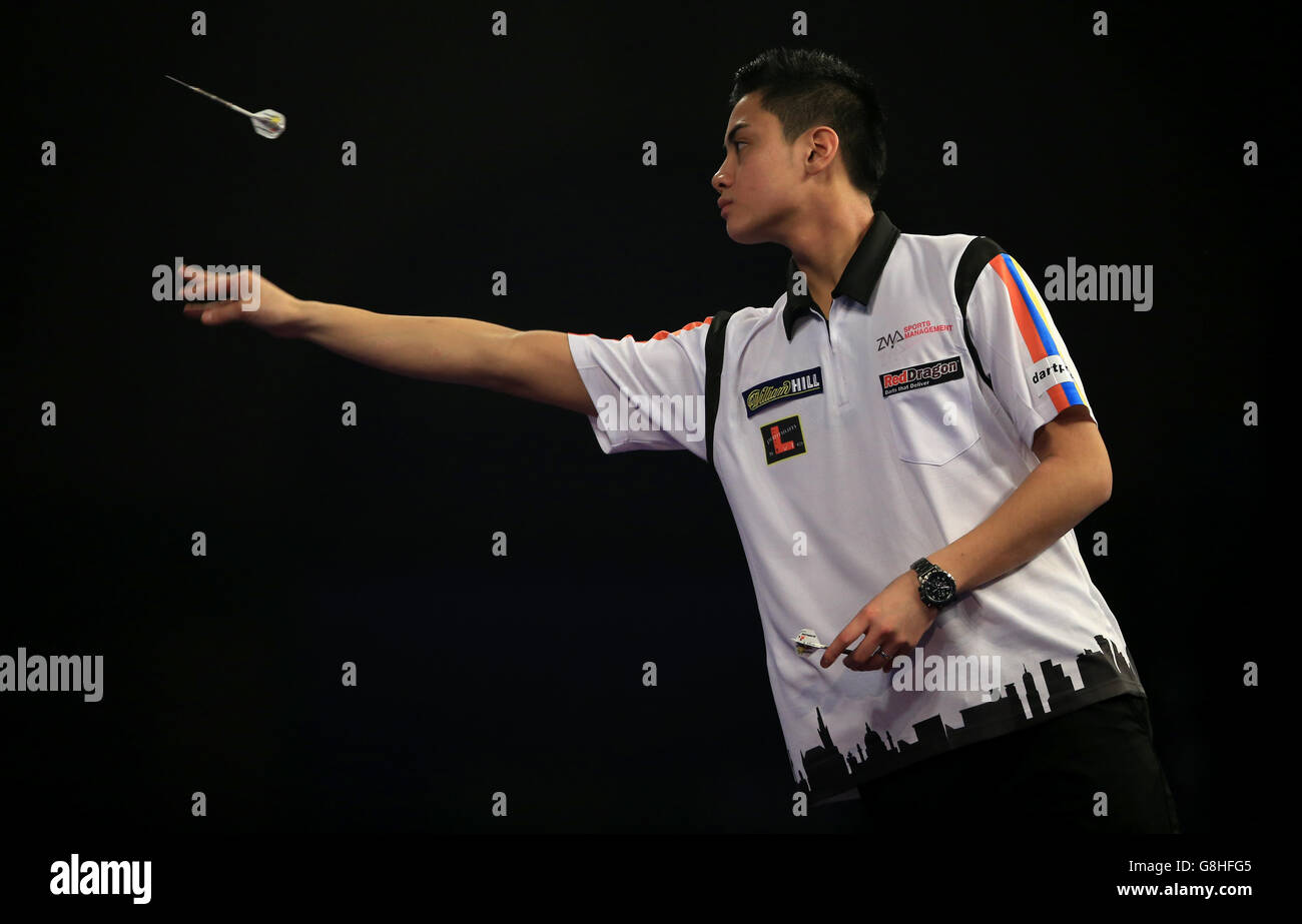 Rowby-John Rodriguez during his match against Dave Chisnall on day six ...