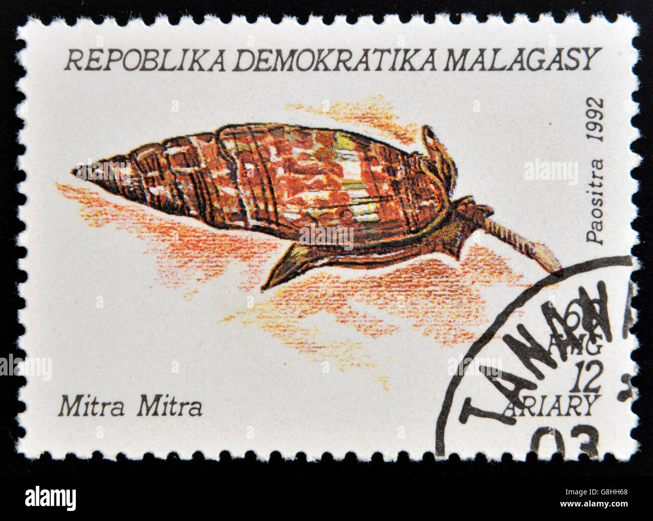 MADAGASCAR - CIRCA 1992: A stamp printed in Madagacar shows mitra mitra ...