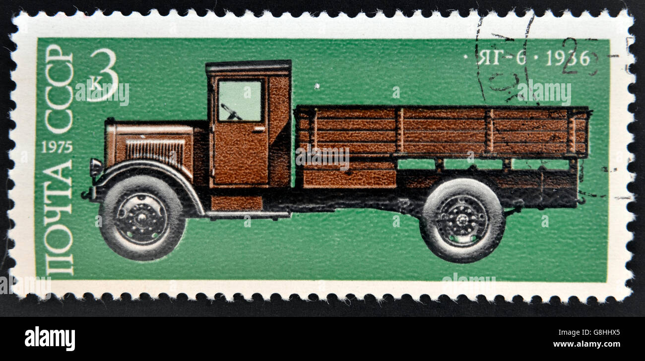 USSR - CIRCA 1974: A stamp printed in Russia shows russian retro car ...
