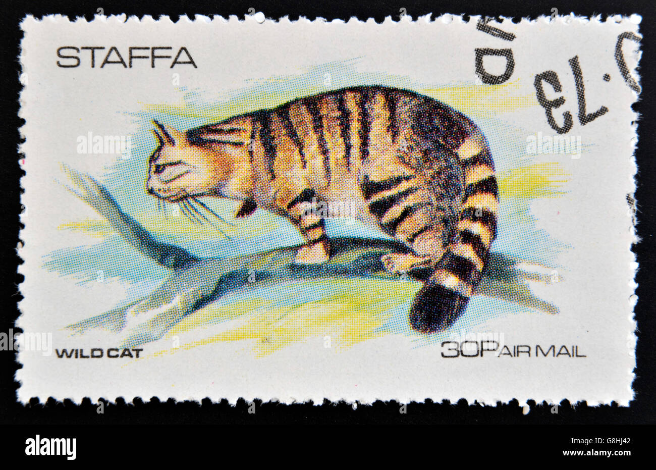 STAFFA - CIRCA 1973: stamp printed in Staffa shows wildcat, circa 1973 ...