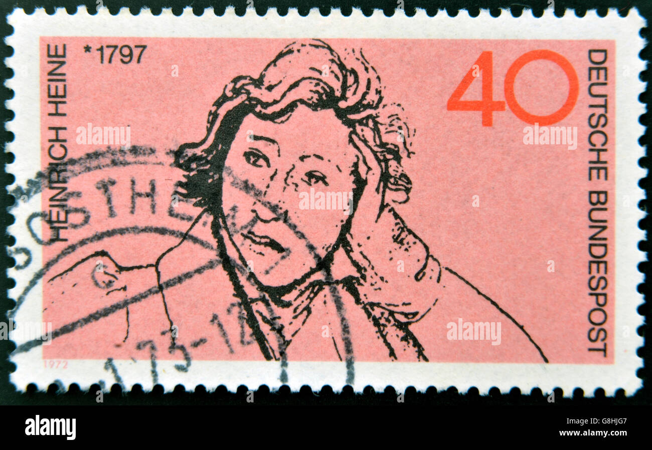GERMANY - CIRCA 1972: A stamp printed in Germany shows Heinrich Heine ...