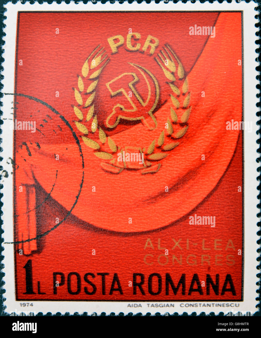 ROMANIA - CIRCA 1974: A stamp printed in Romania shows Communist party ...