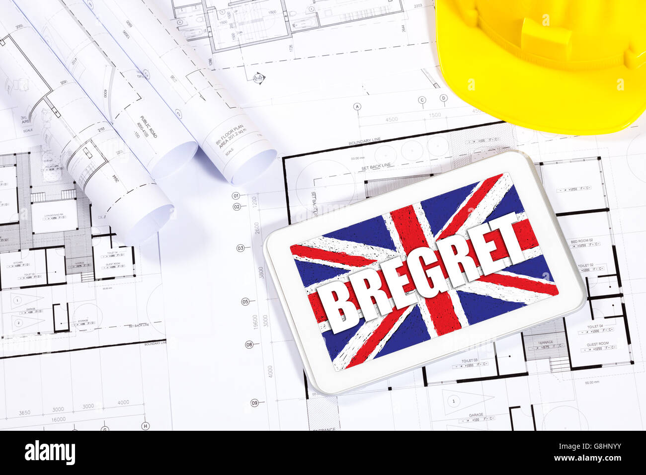 A computer tablet showing a message on the screen related to BREXIT ...