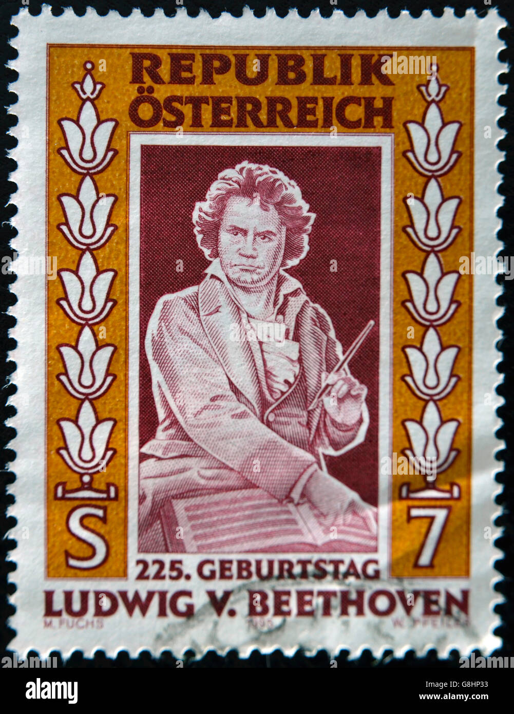 AUSTRIA - CIRCA 1995: A stamp printed in Austria shows Ludwig van ...