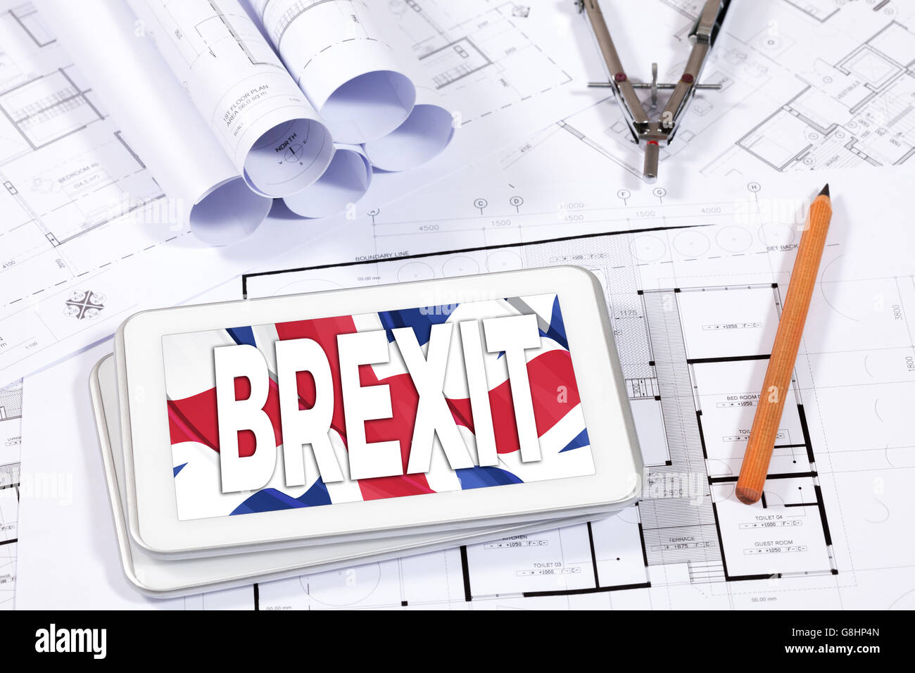 A computer tablet showing a message on the screen related to BREXIT ...