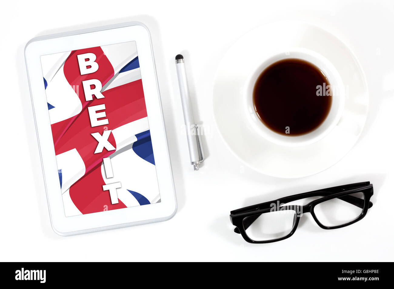 A computer tablet showing a message on the screen related to BREXIT ...