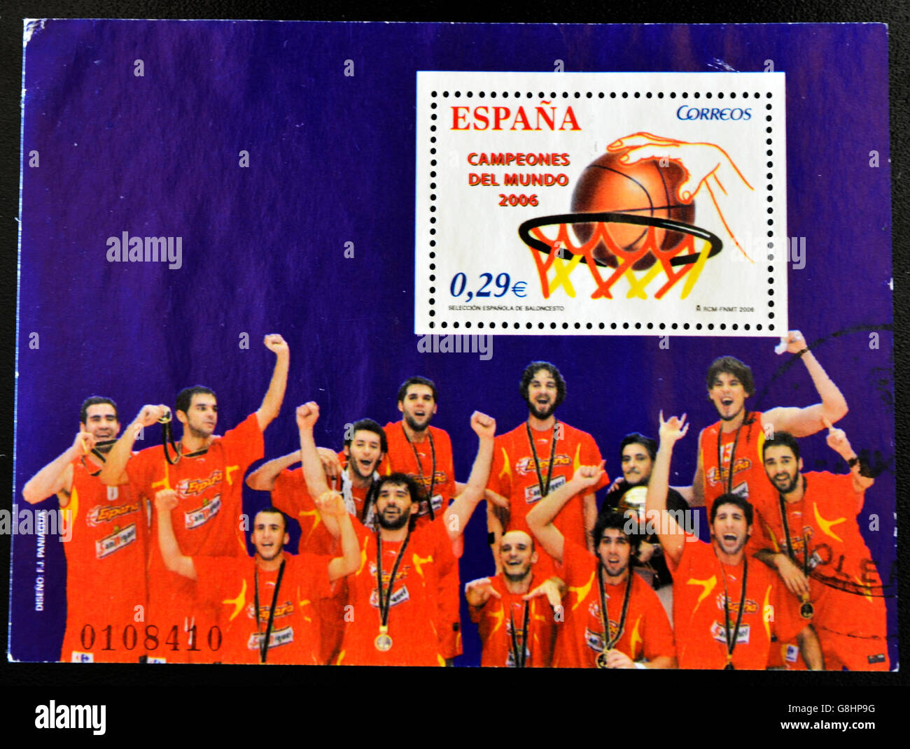 SPAIN - CIRCA 2006: A stamp printed in Spain showing Spanish basketball ...