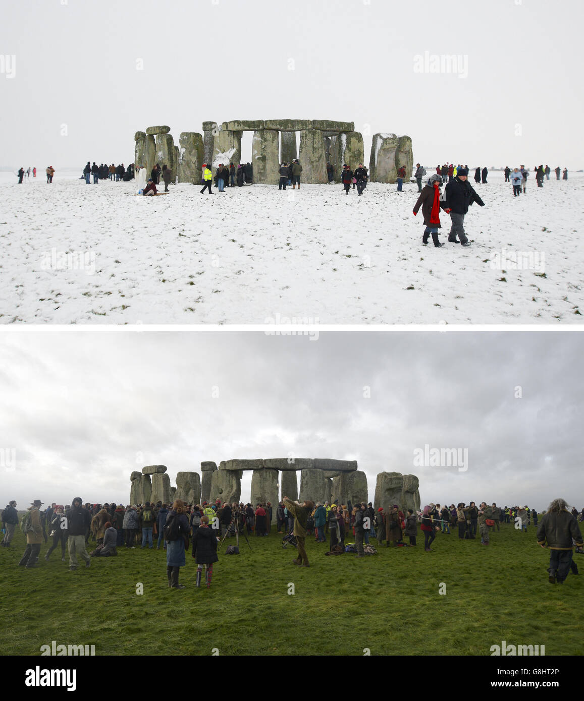 Composite images of Stonehenge in Wiltshire during a snowy Winter ...