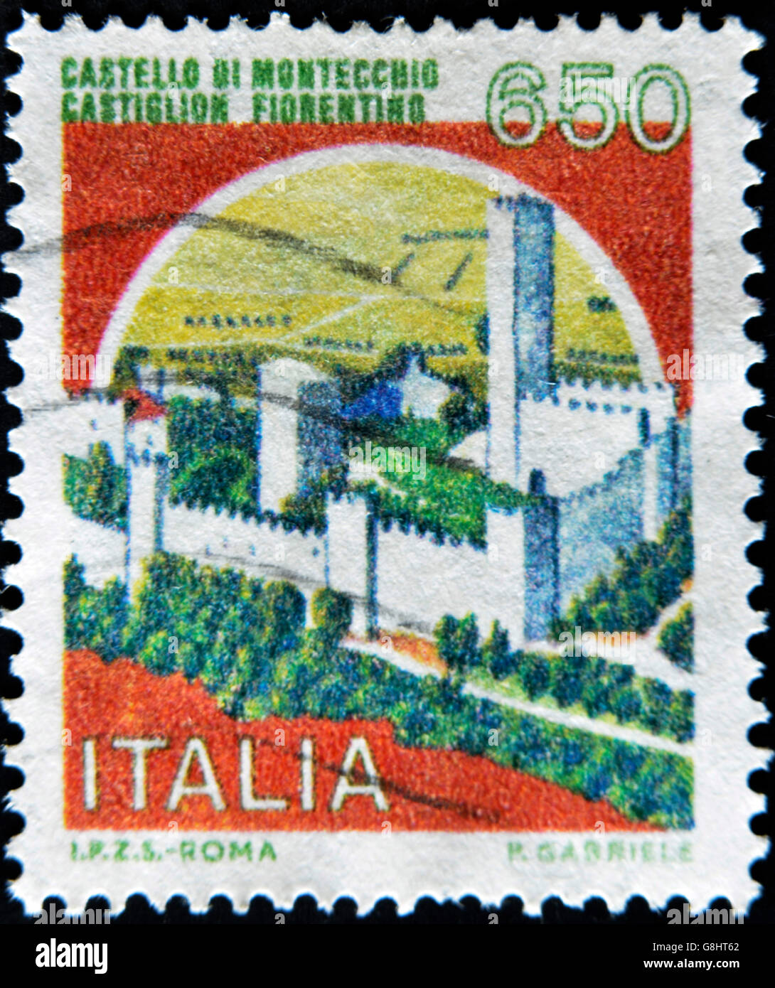 ITALY - CIRCA 1980: A stamp printed in Italy, shows Montecchio Castle ...