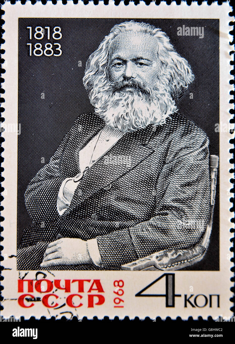 USSR - CIRCA 1968 A stamp printed in Russia shows Karl Marx portrait ...