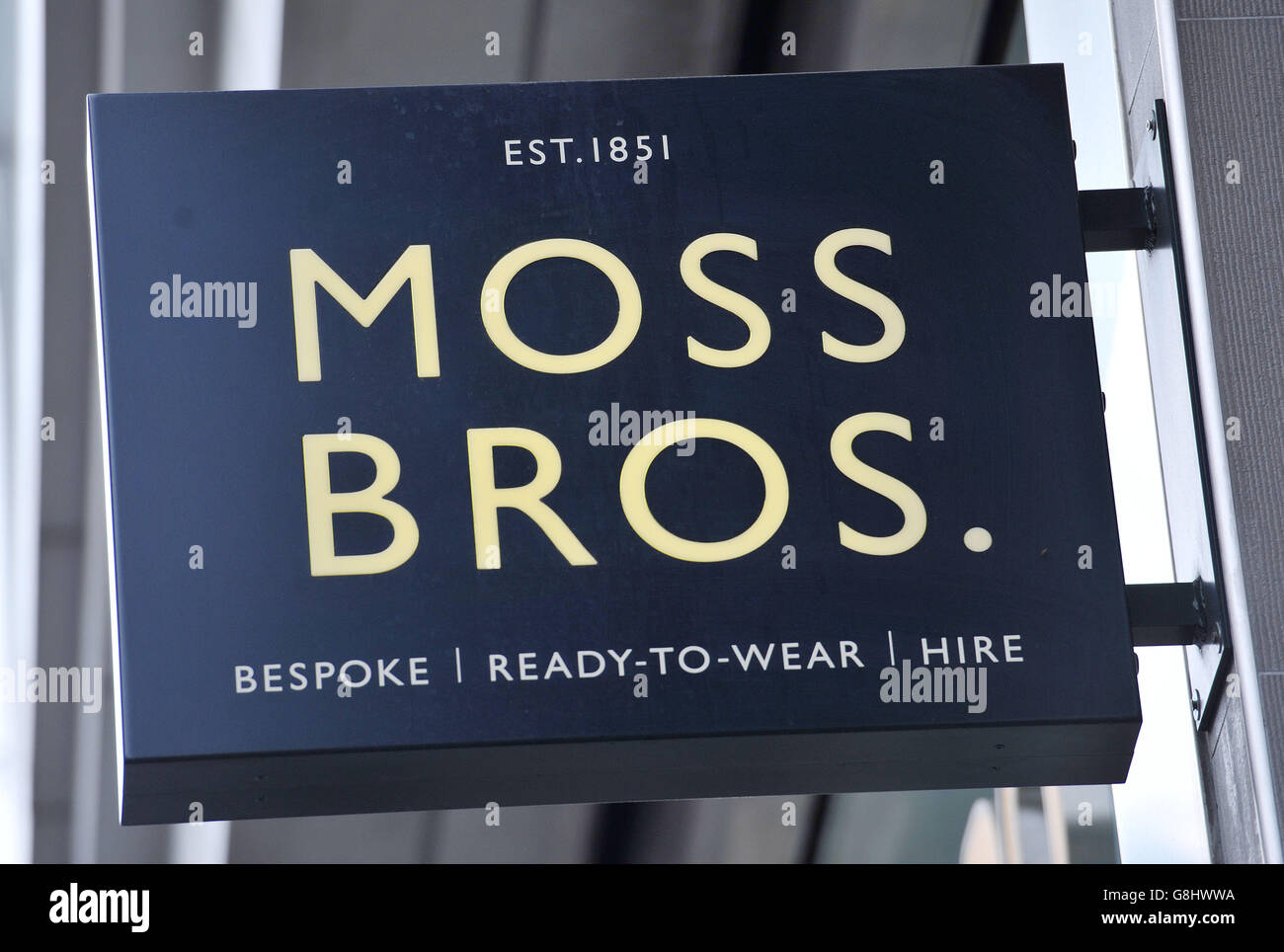 Shop sign stock. A shop sign for MOSS BROS. , in central London Stock ...
