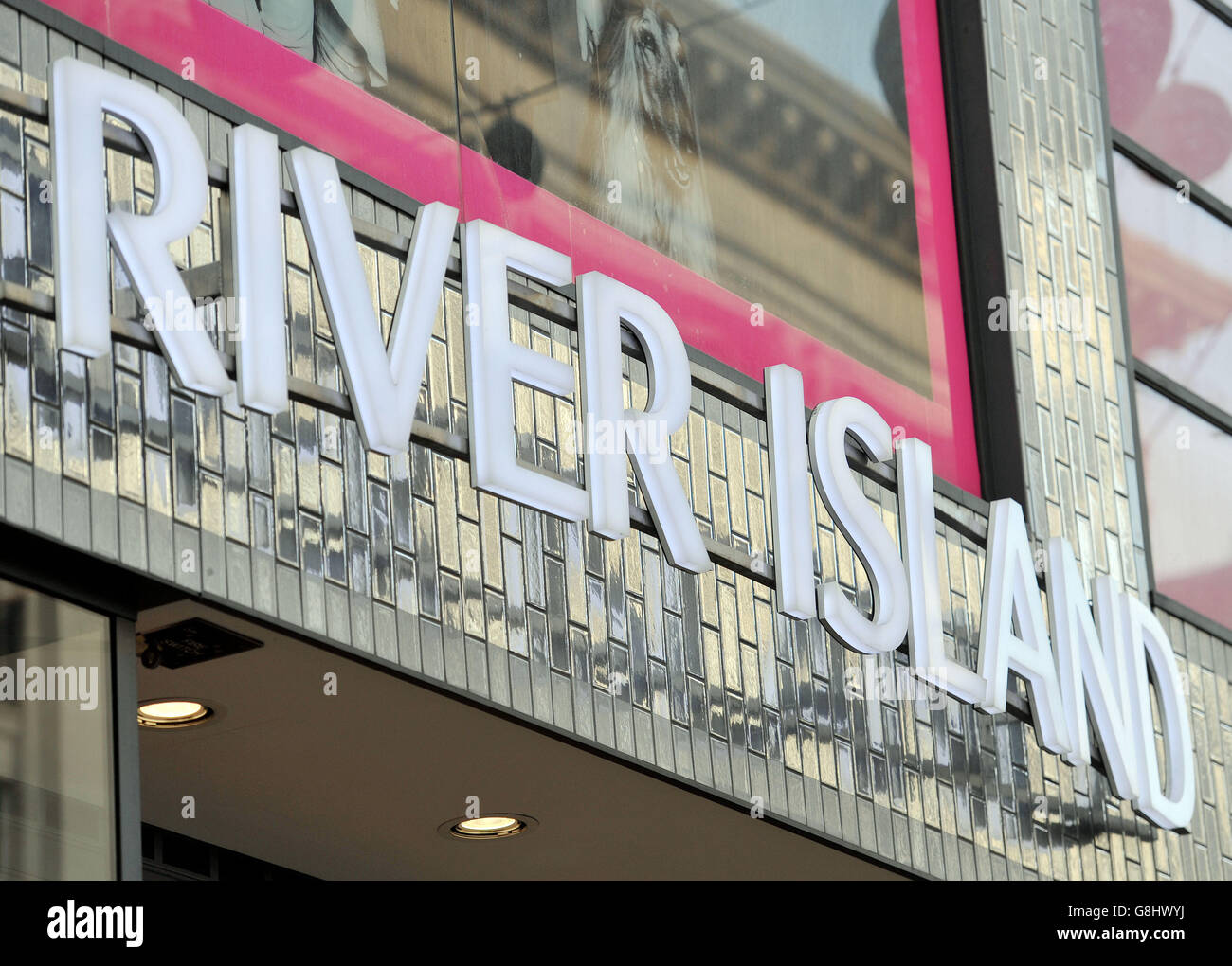 Shop sign stock. A shop sign for River Island in central London Stock ...