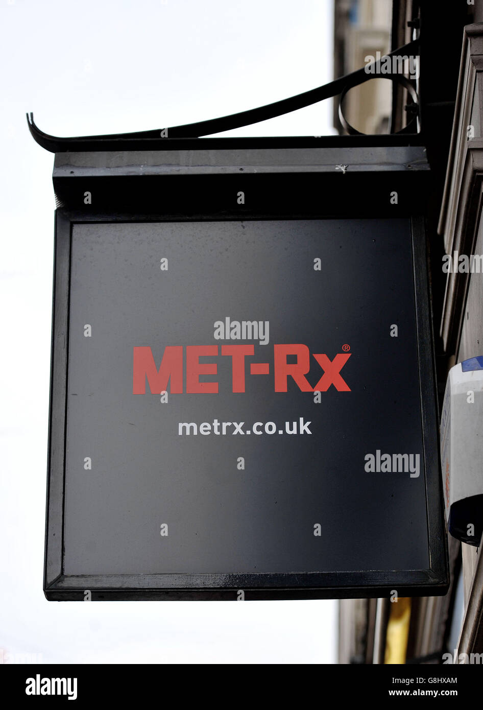 A shop sign for MET-RX in Oxford Street central London Stock Photo - Alamy