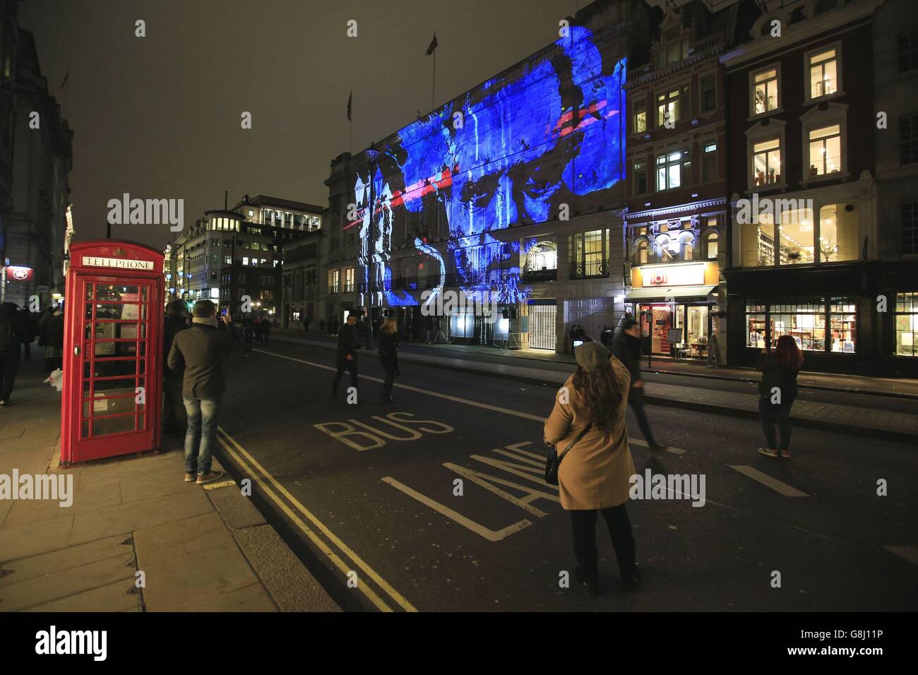 The face of Anthony Hopkins is projected onto the BAFTA building in ...