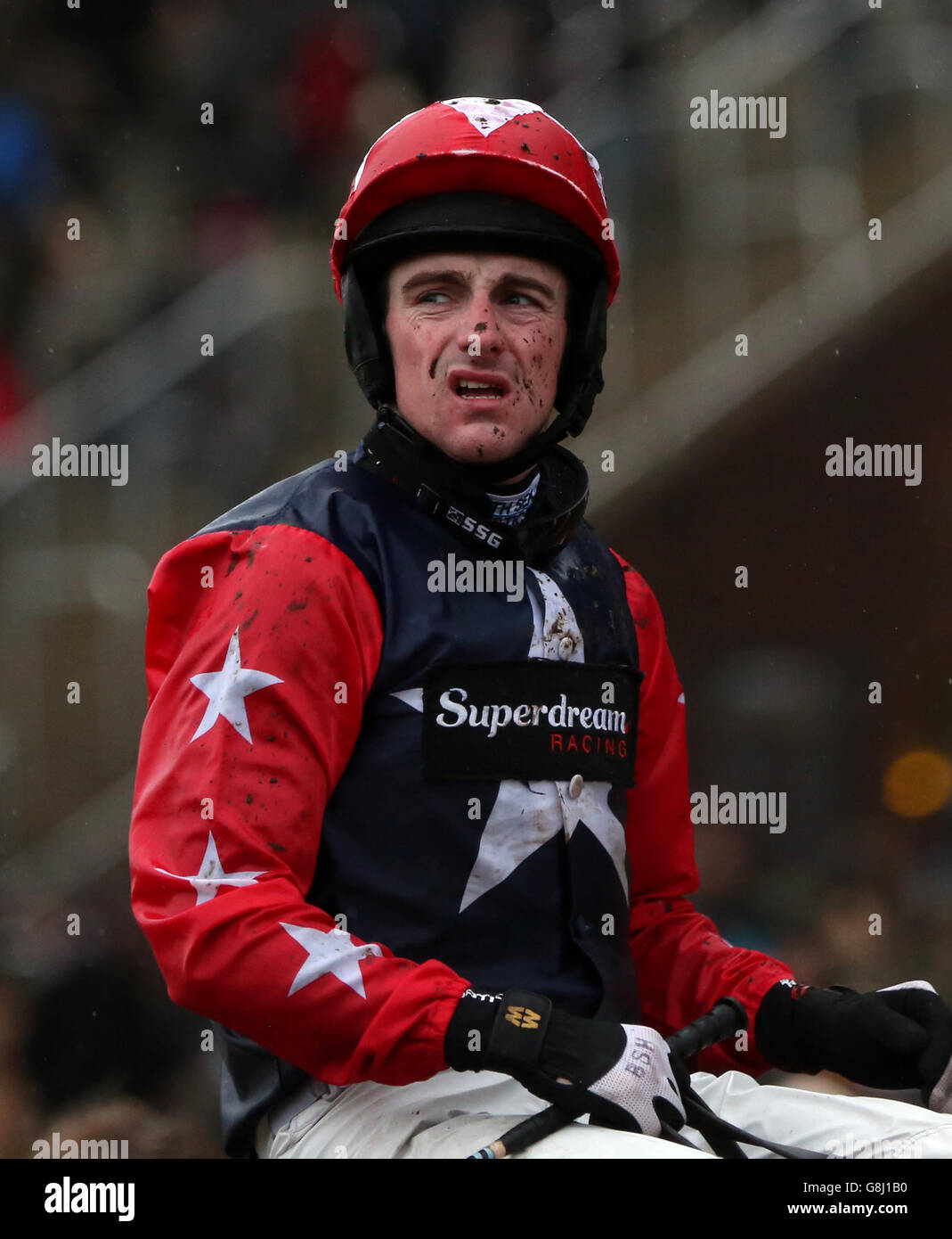 Cheltenham Races - New Year's Day. Jockey Brian Hughes Stock Photo - Alamy