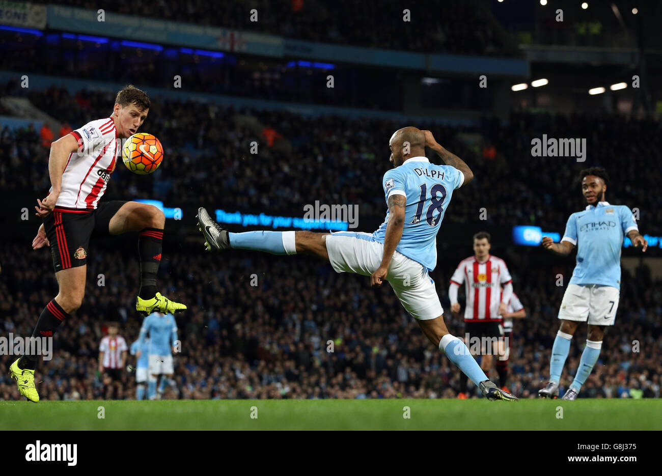 Sunderland's Billy Jones (left) and Manchester City's Fabian Delph ...