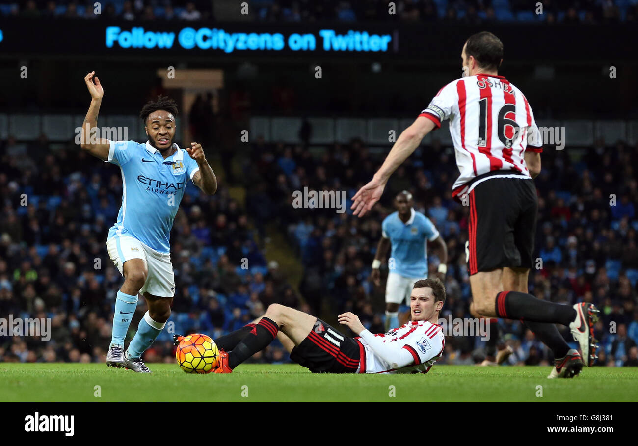 Manchester City's Raheem Sterling (left) and Sunderland's Adam Johnson ...