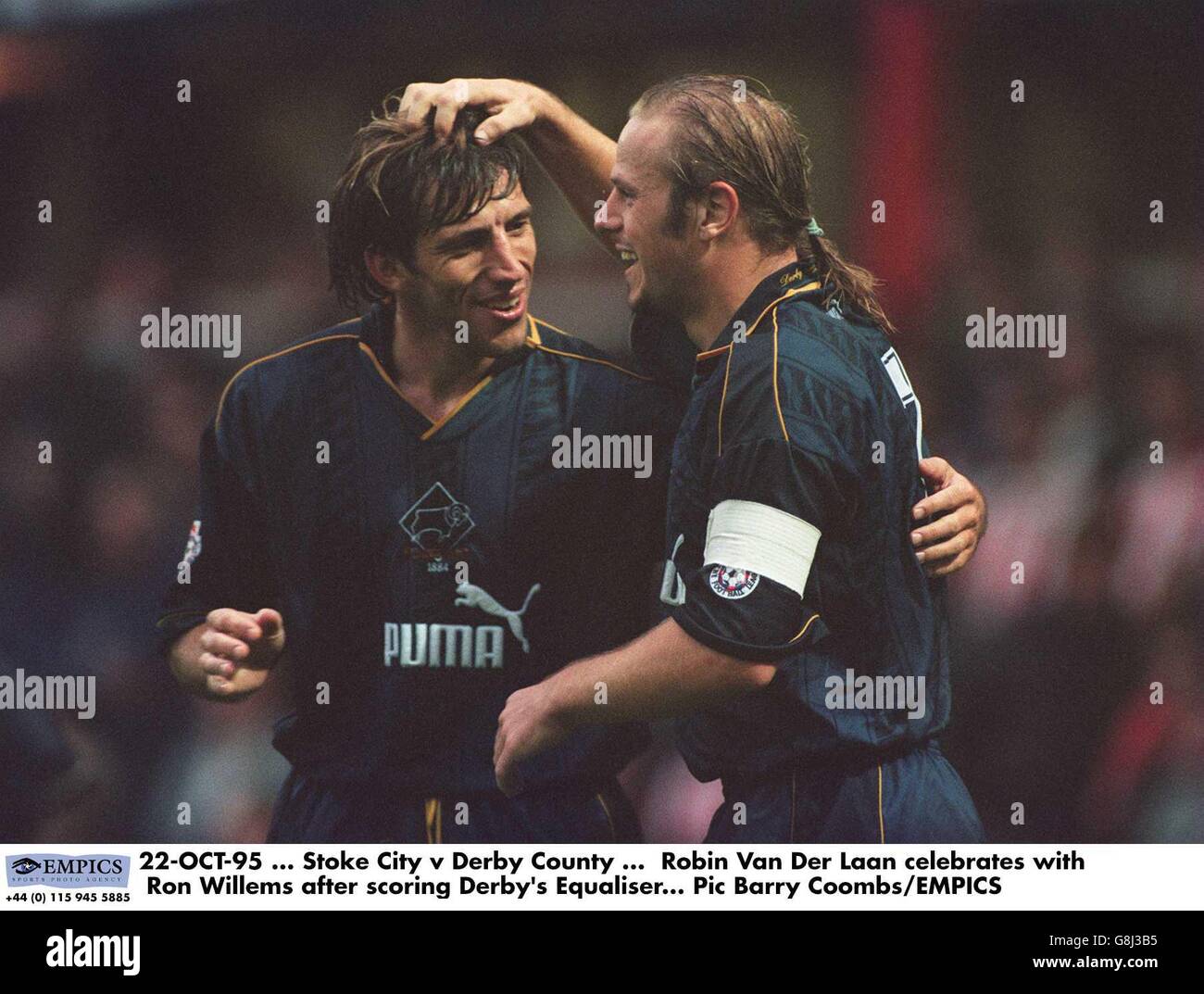 Robin Van Der Laan celebrates with Ron Willems after scoring Derby ...