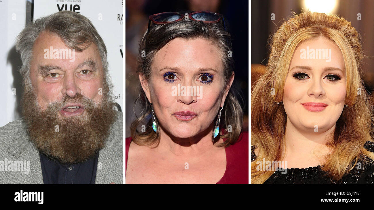 File photos of (from the left) Brian Blessed, Carrie Fisher and Adele ...
