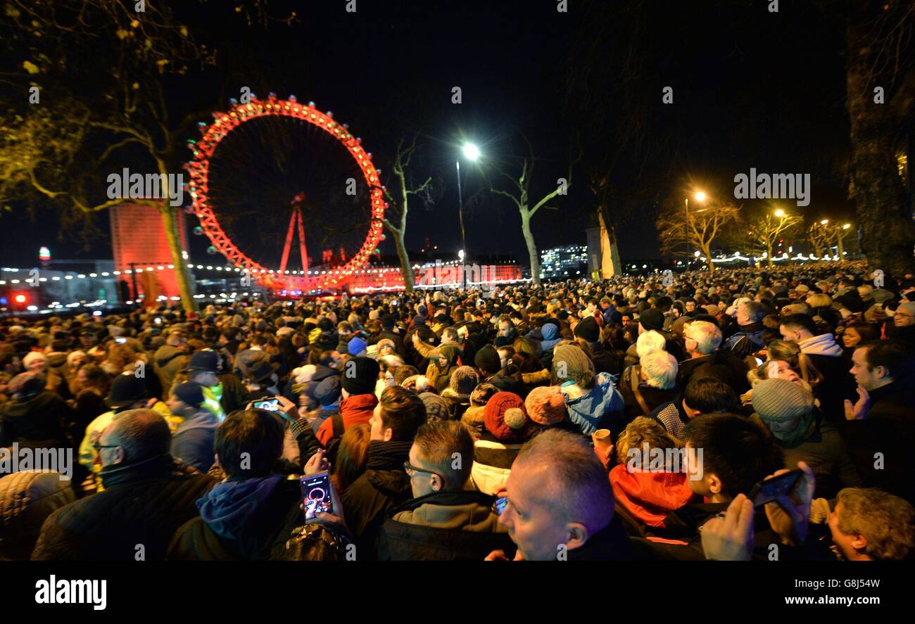 Revellers in central London during the New Year celebrations Stock ...