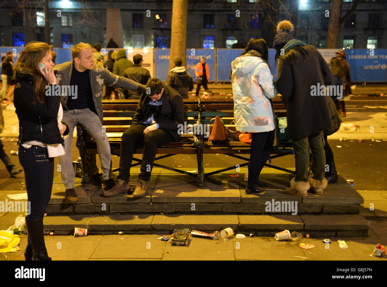 Revellers in central London after the New Year celebration fireworks ...
