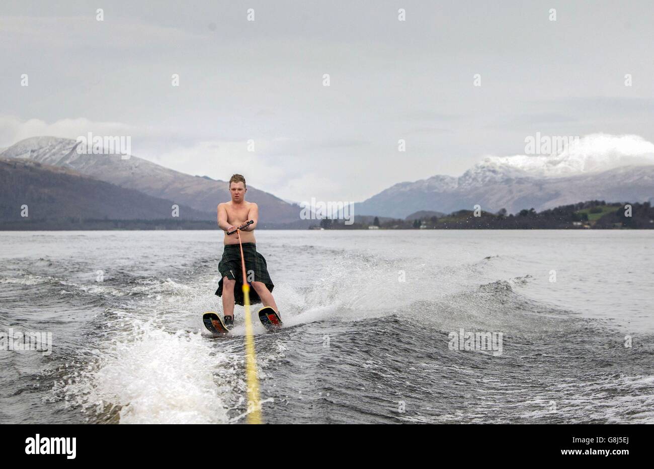 Tom Scott as he water skies in a kilt on Loch Lomond for charity. Every ...