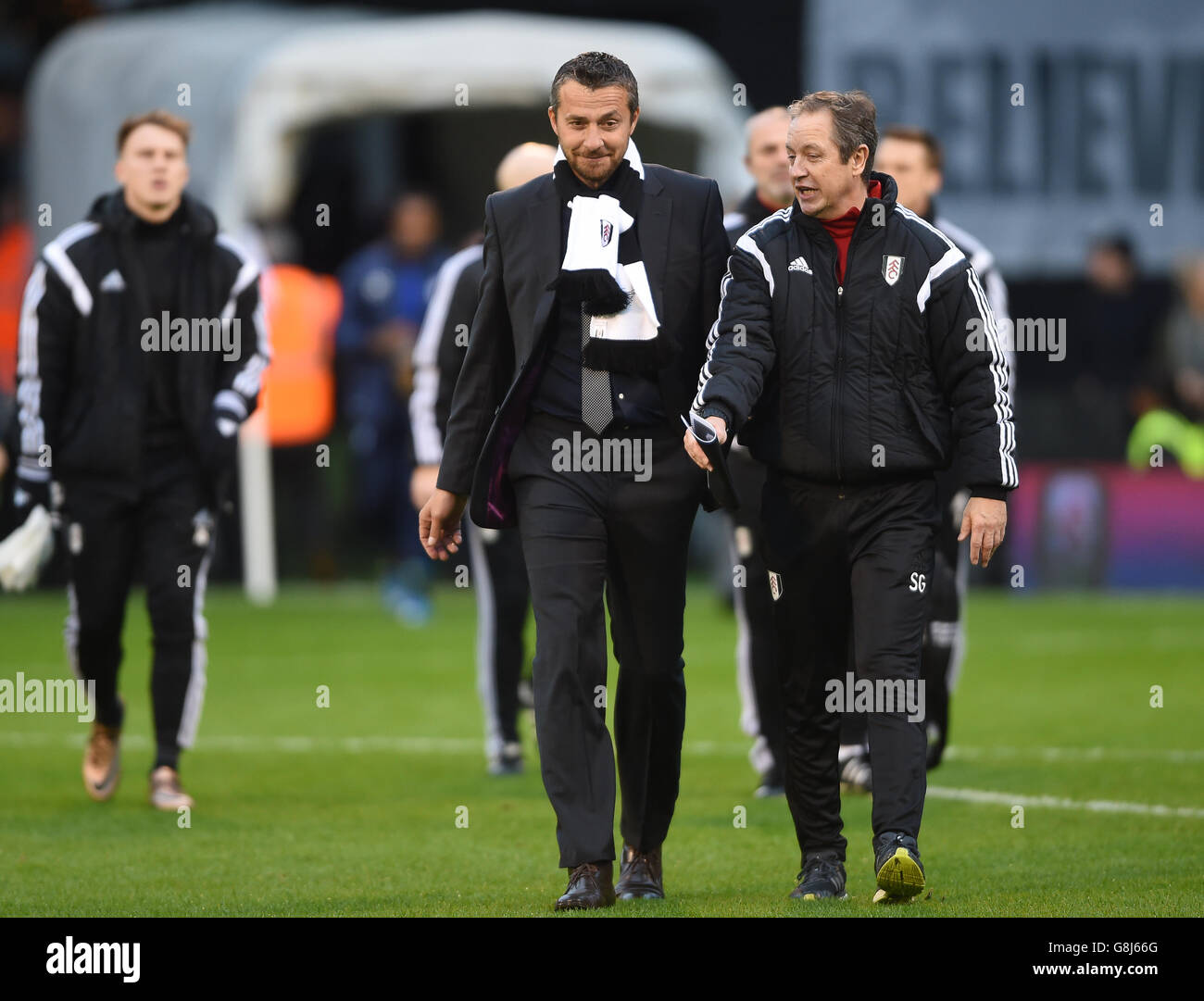 Fulham manager Slavisa Jokanovic (left) with assistant Stuart Gray ...