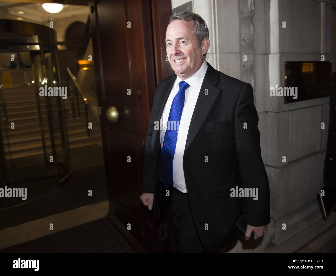 Liam Fox. Liam Fox arrives at Millbank Studios in London Stock Photo ...