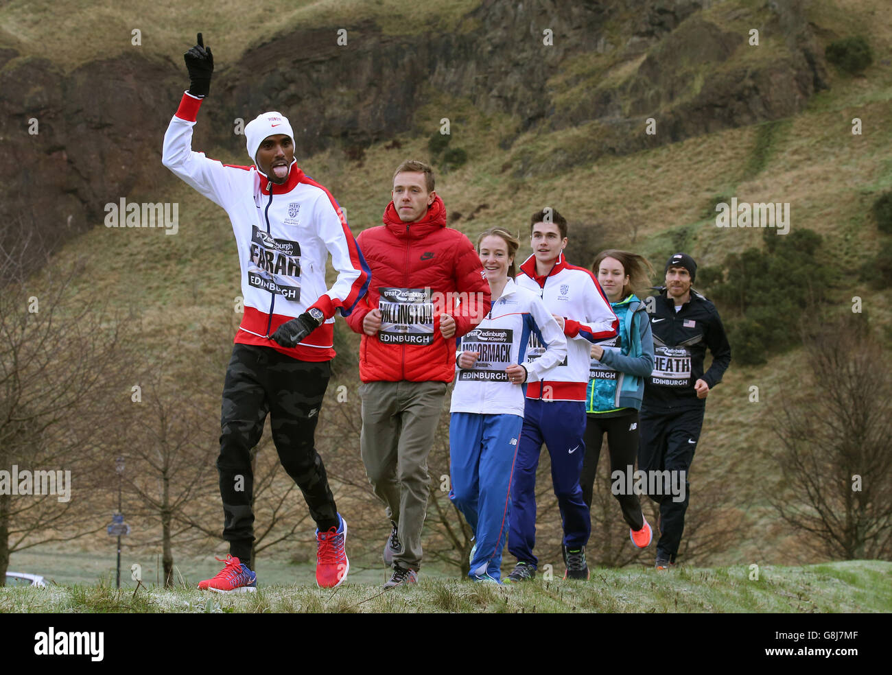 Mo Farah (left) with fellow competing athletes Ross Millington ...