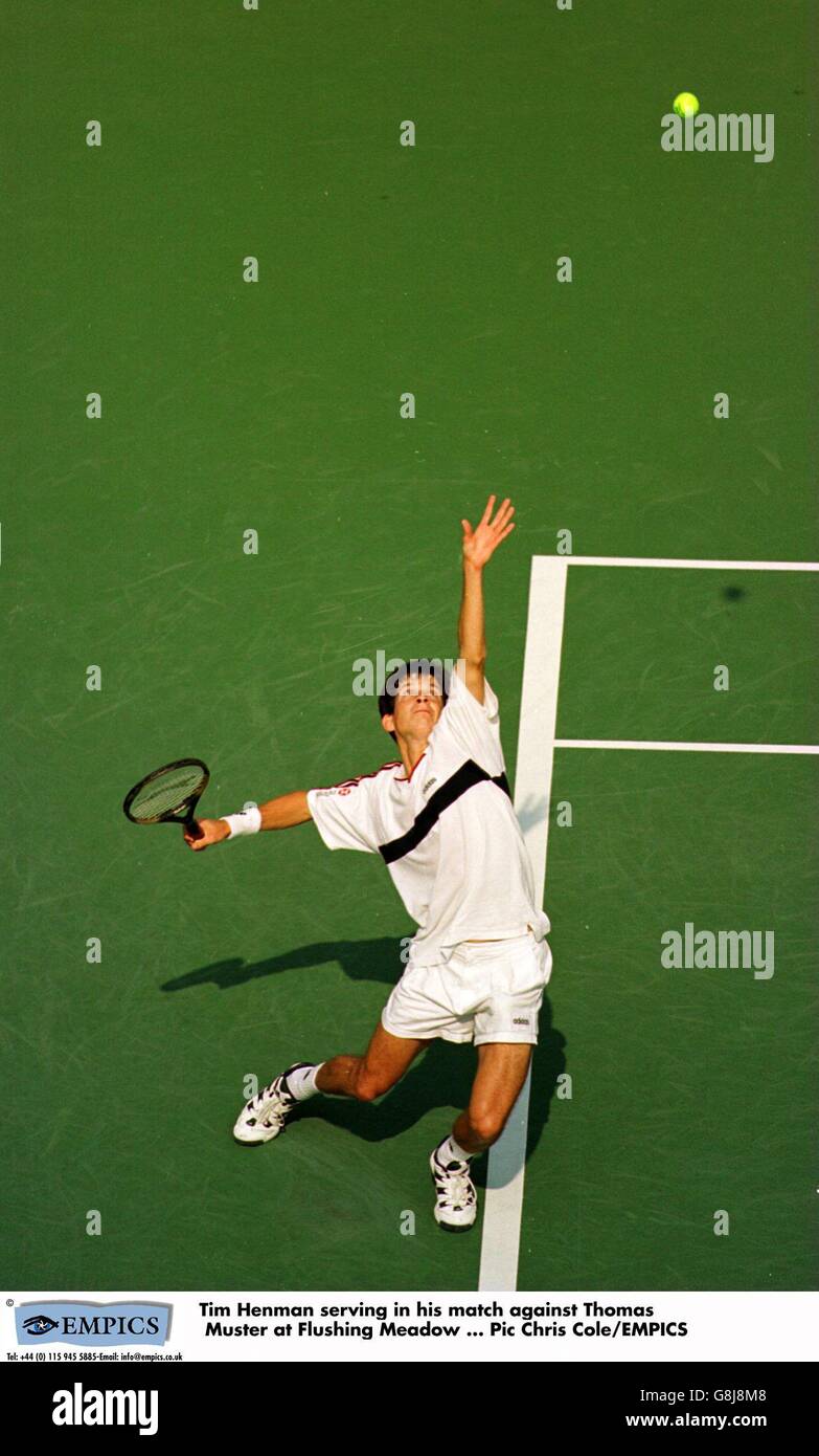 Tim henman serving in his match against thomas muster hi-res stock ...
