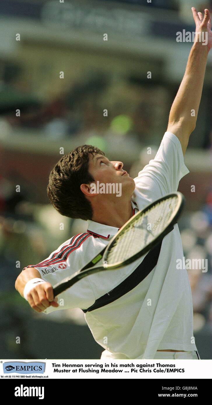 Tim henman serving in his match against thomas muster hi-res stock ...