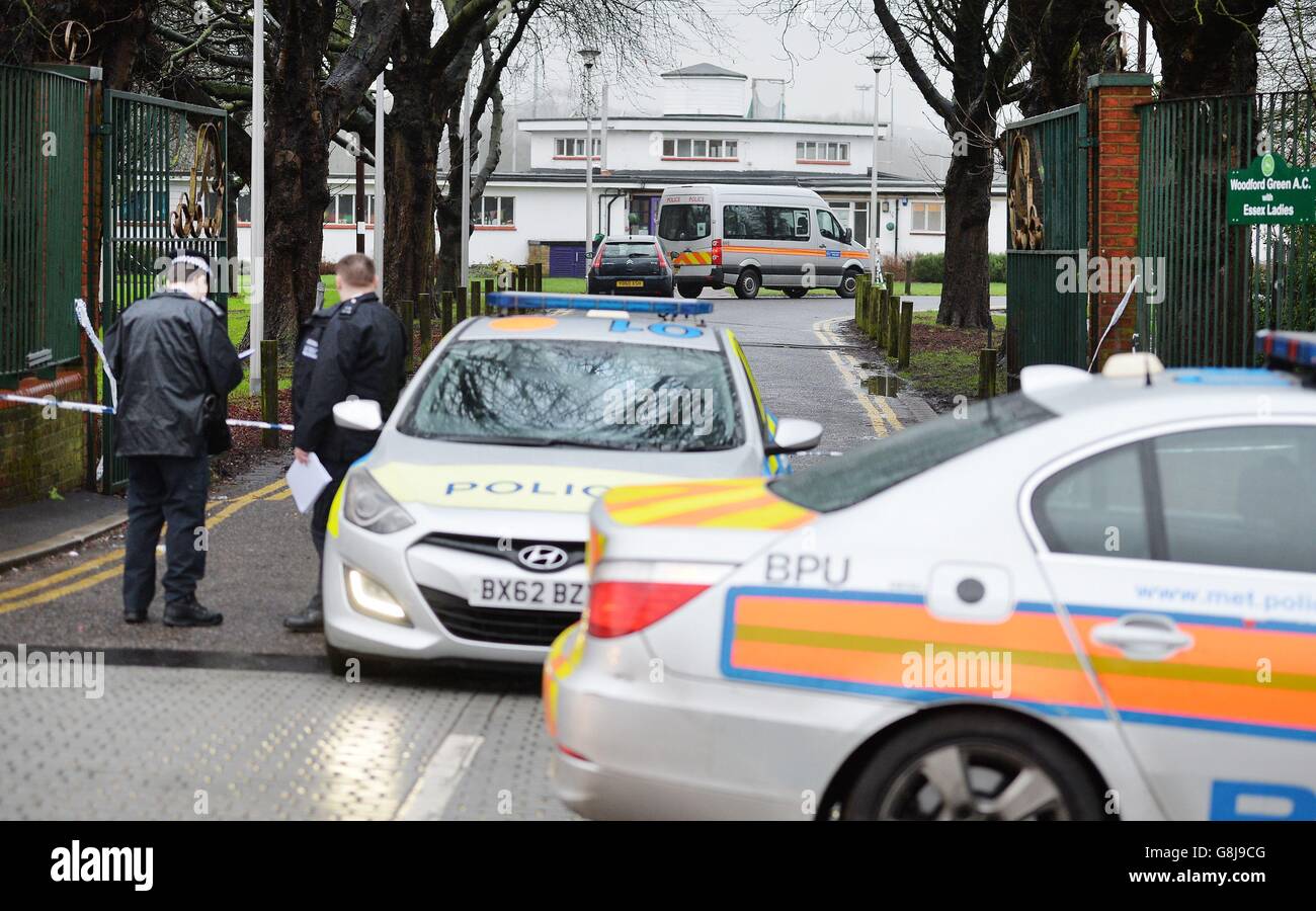 Police outside the entrance to Ashton Playing Fields in Woodford Bridge ...