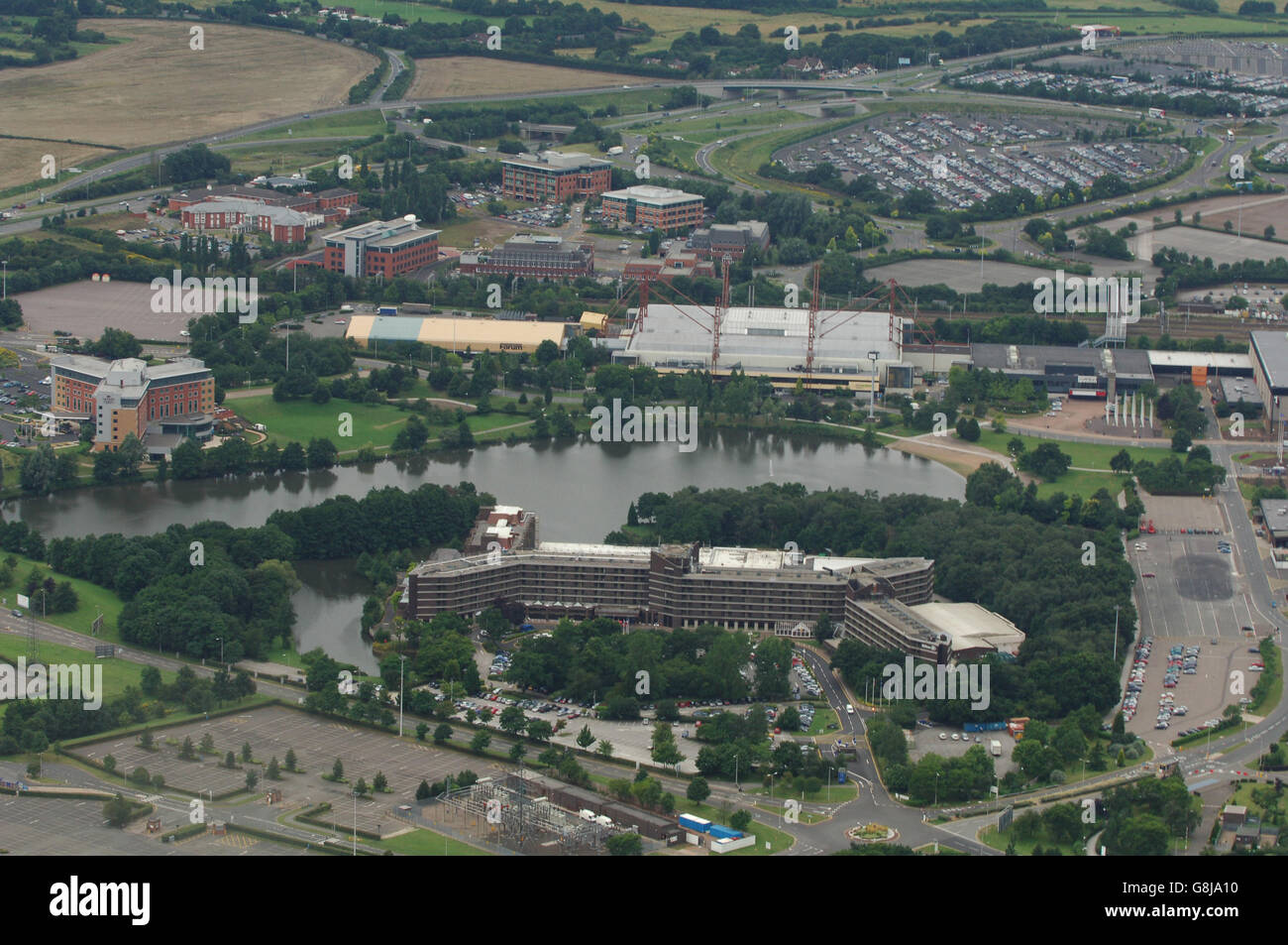 Aerial view of Hilton Hotel ( foreground) and the NEC National ...