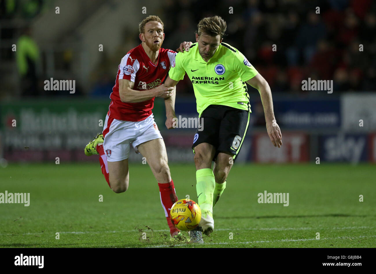 Brighton and Hove Albion's Dale Stephens shoots wide under pressure ...
