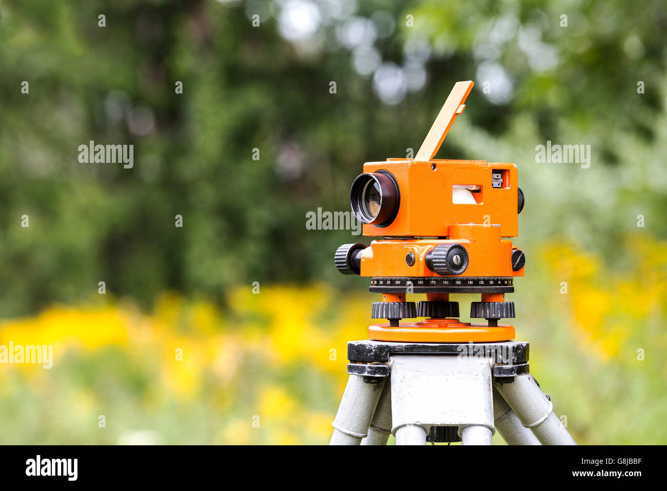 Surveyor equipment level theodolite tool at construction site Stock ...