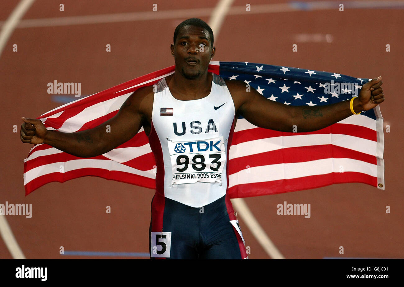 USA's Justin Gatlin celebrates winning the 100m final Stock Photo - Alamy