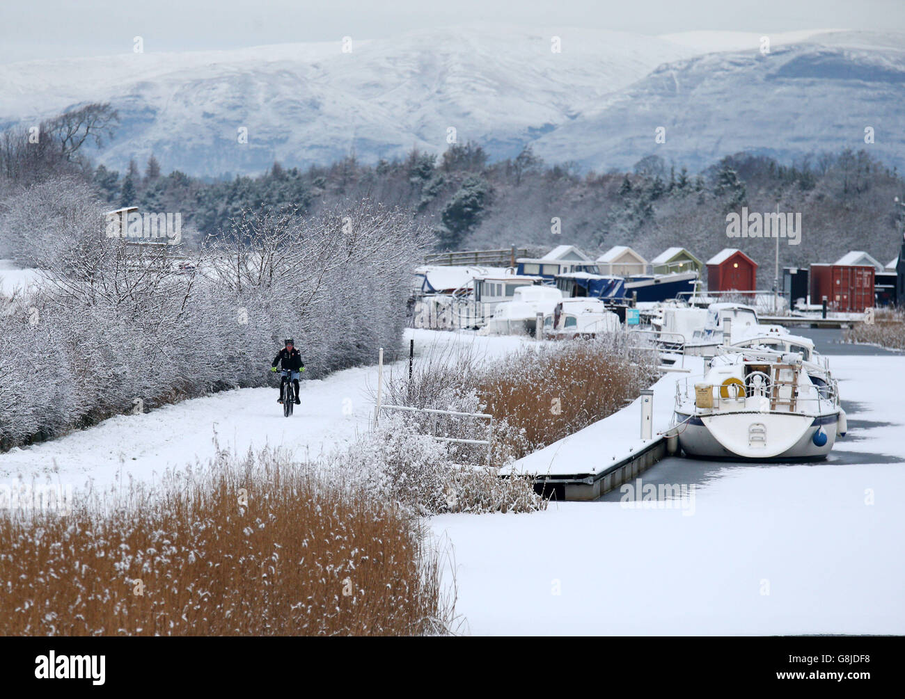 A person rides a bicycle along the Forth and Clyde Canal near the ...