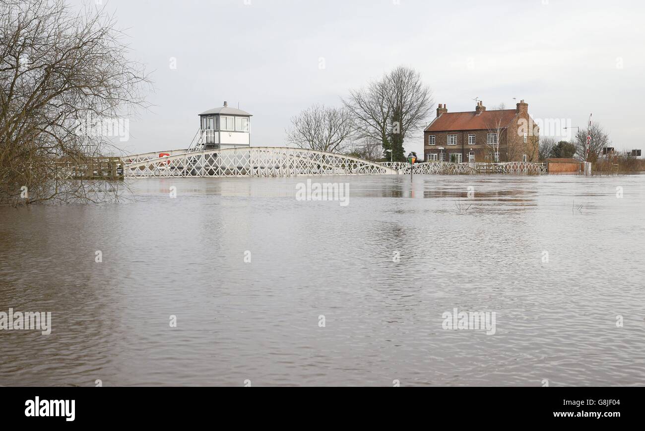 Flood water by a bridge in Cawood, between York and Selby, as swamped ...