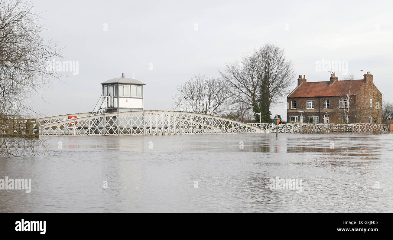Flood water by a bridge in Cawood, between York and Selby, as swamped ...