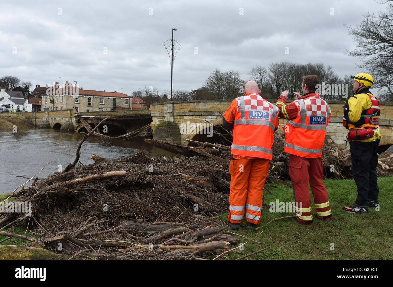 Emergency services by the bridge in Tadcaster, North Yorkshire, which ...
